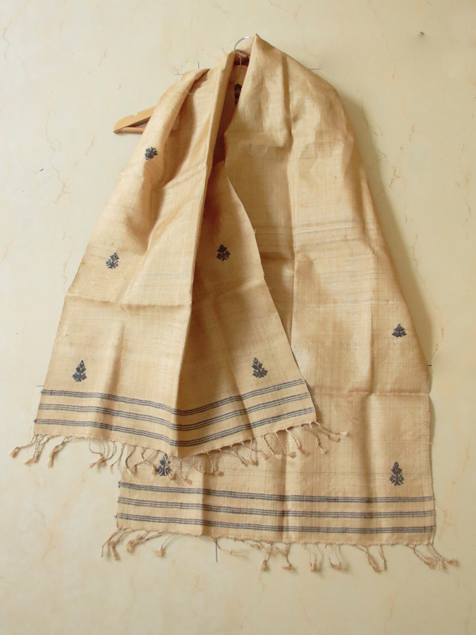 Golden Muga Silk Scarf / Stole With Traditional Motifs / Handwoven From ...