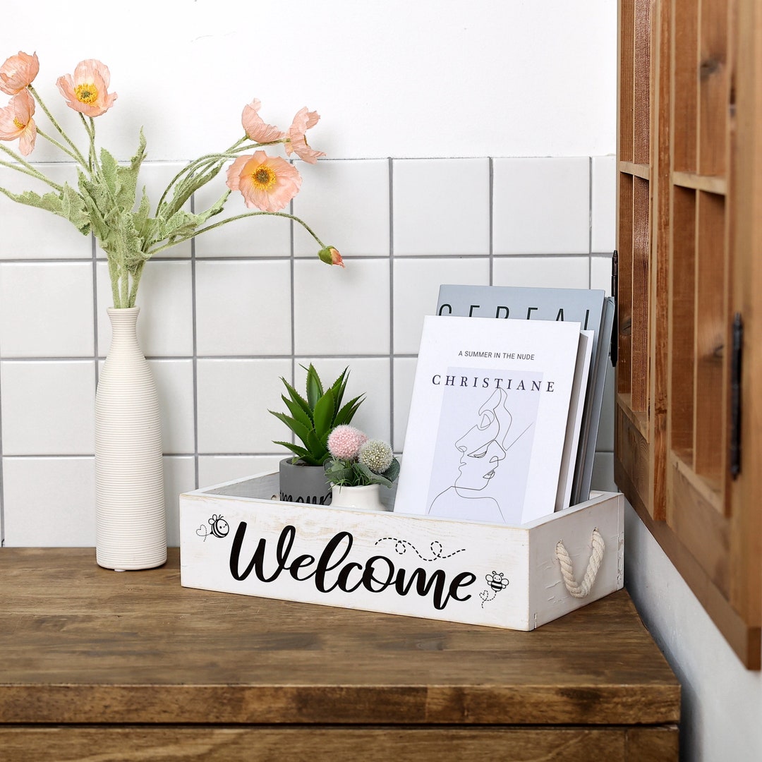 Bathroom Decor Box With 2 Sided Signs. Paper Storage Wooden Box for ...
