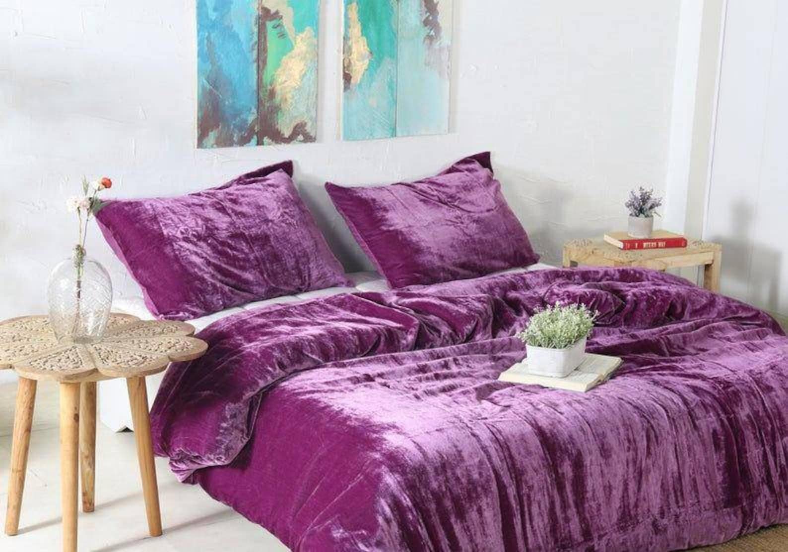 3 Pieces Set Luxury Crushed Velvet Duvet Cover Boho Bedding UO ...