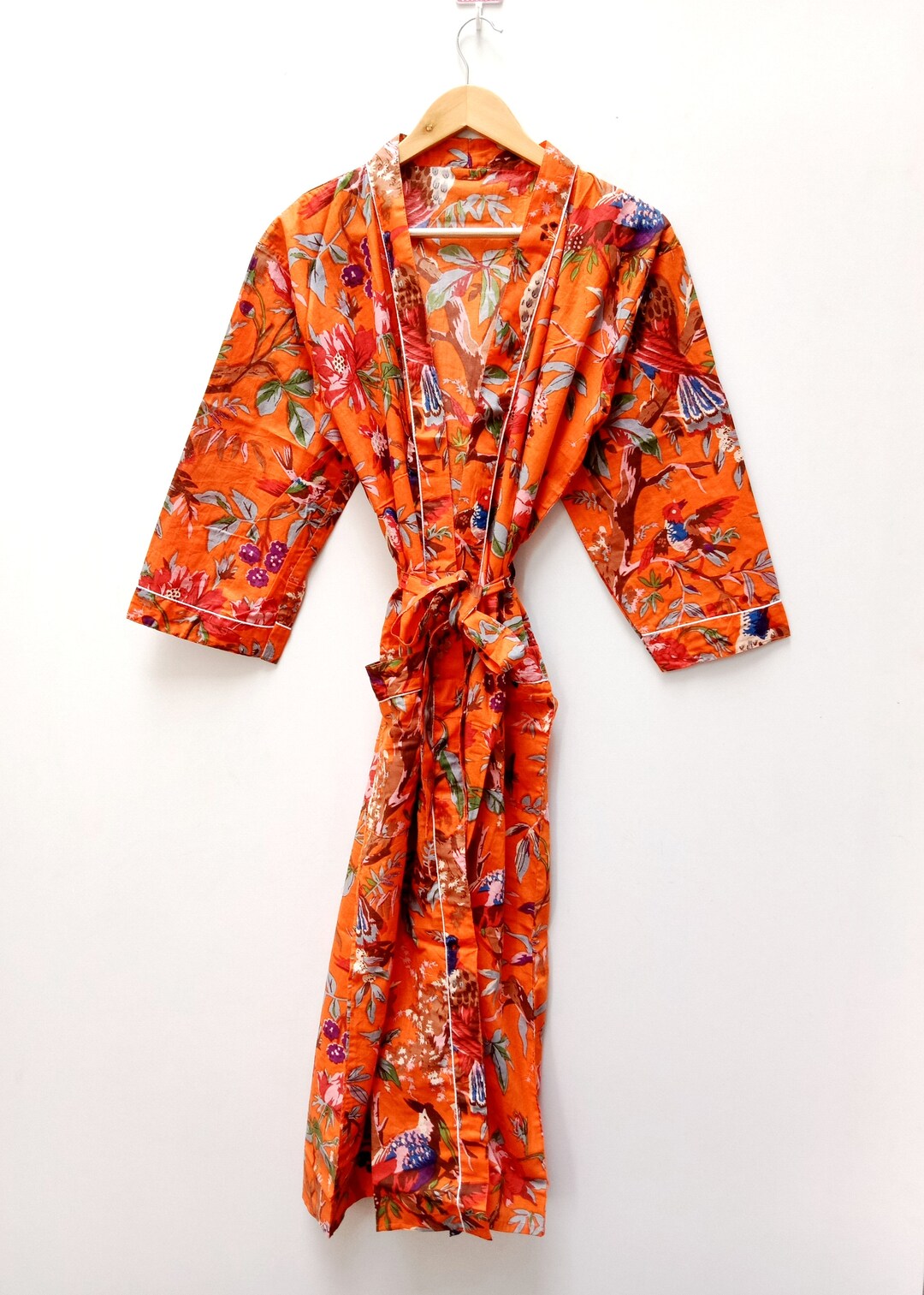 Cotton Kimono Robe, Block Print Robes for Women,dressing Gown, Plus ...