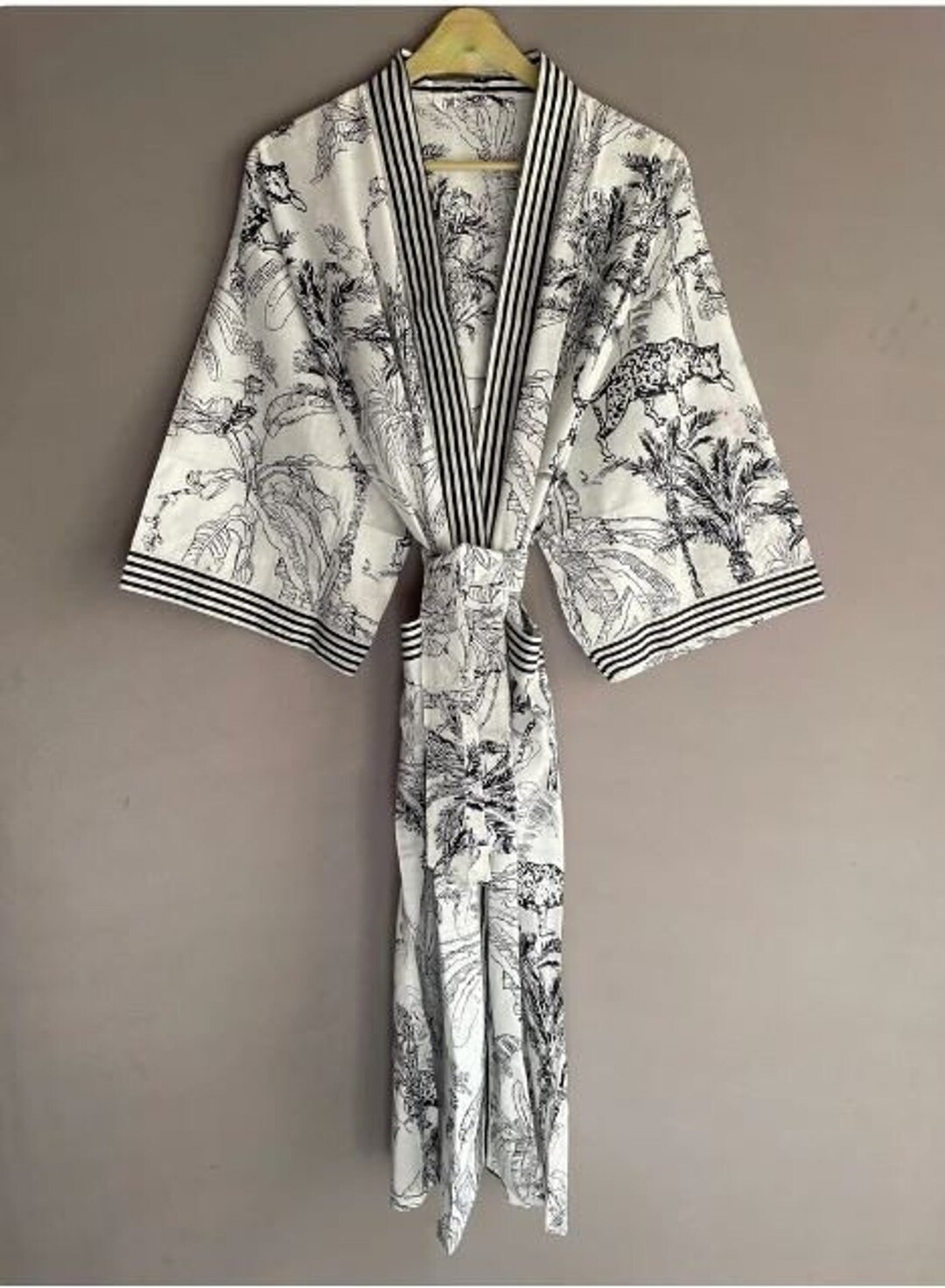 Tiger Print Cotton Kimono Robe Dressing Gown, Block Print Bridesmaid ...