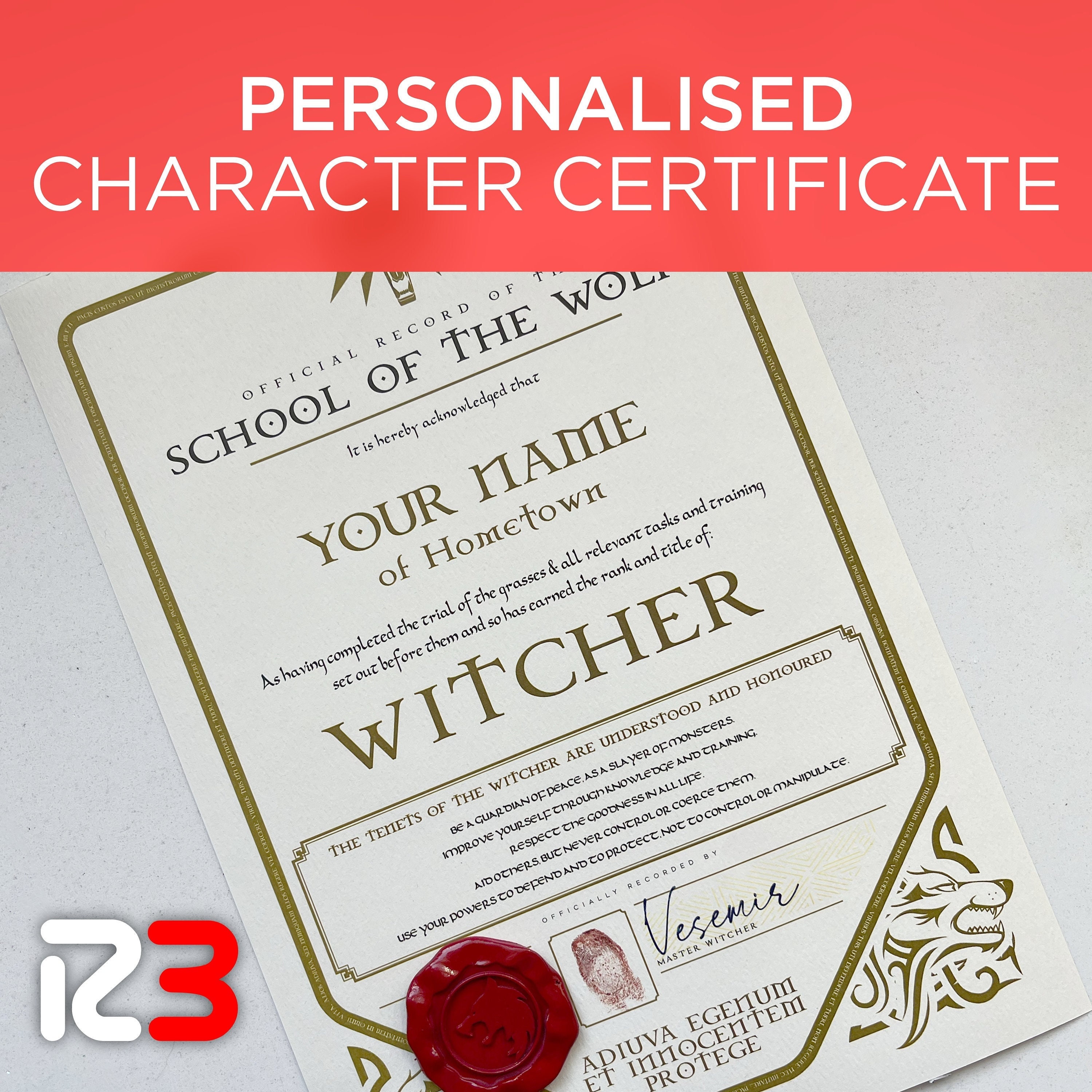 Personalised WITCHER School Certificate Unofficial Prop. - Etsy
