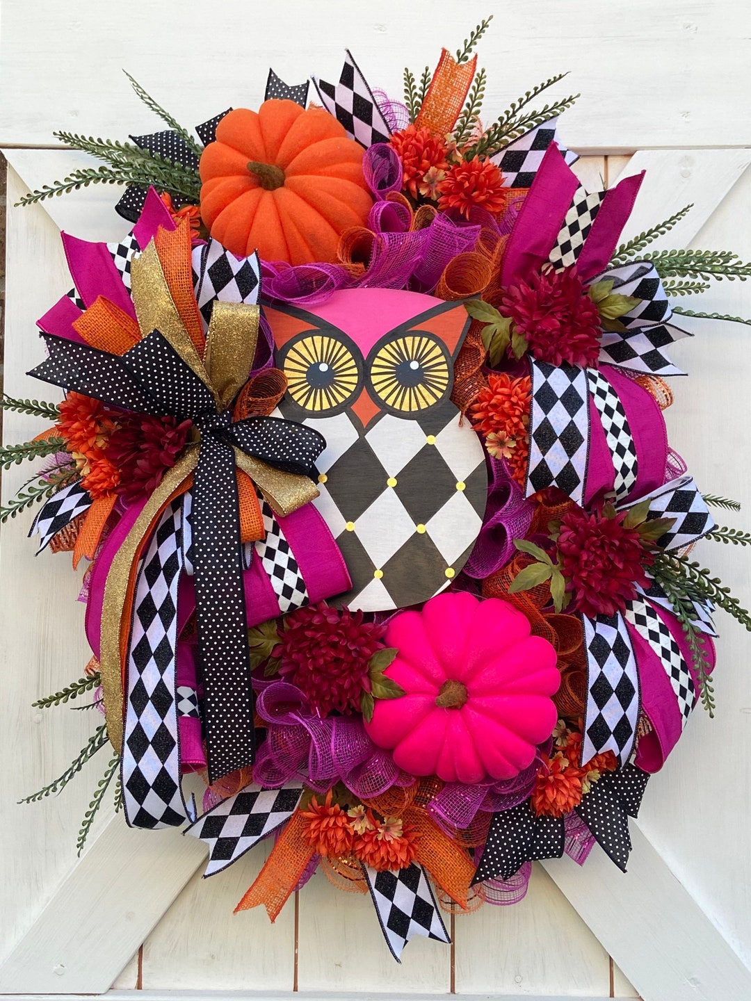 Fall Wreath, Pumpkin Fall Wreath, Pink and Orange Pumpkin Fall Wreath ...