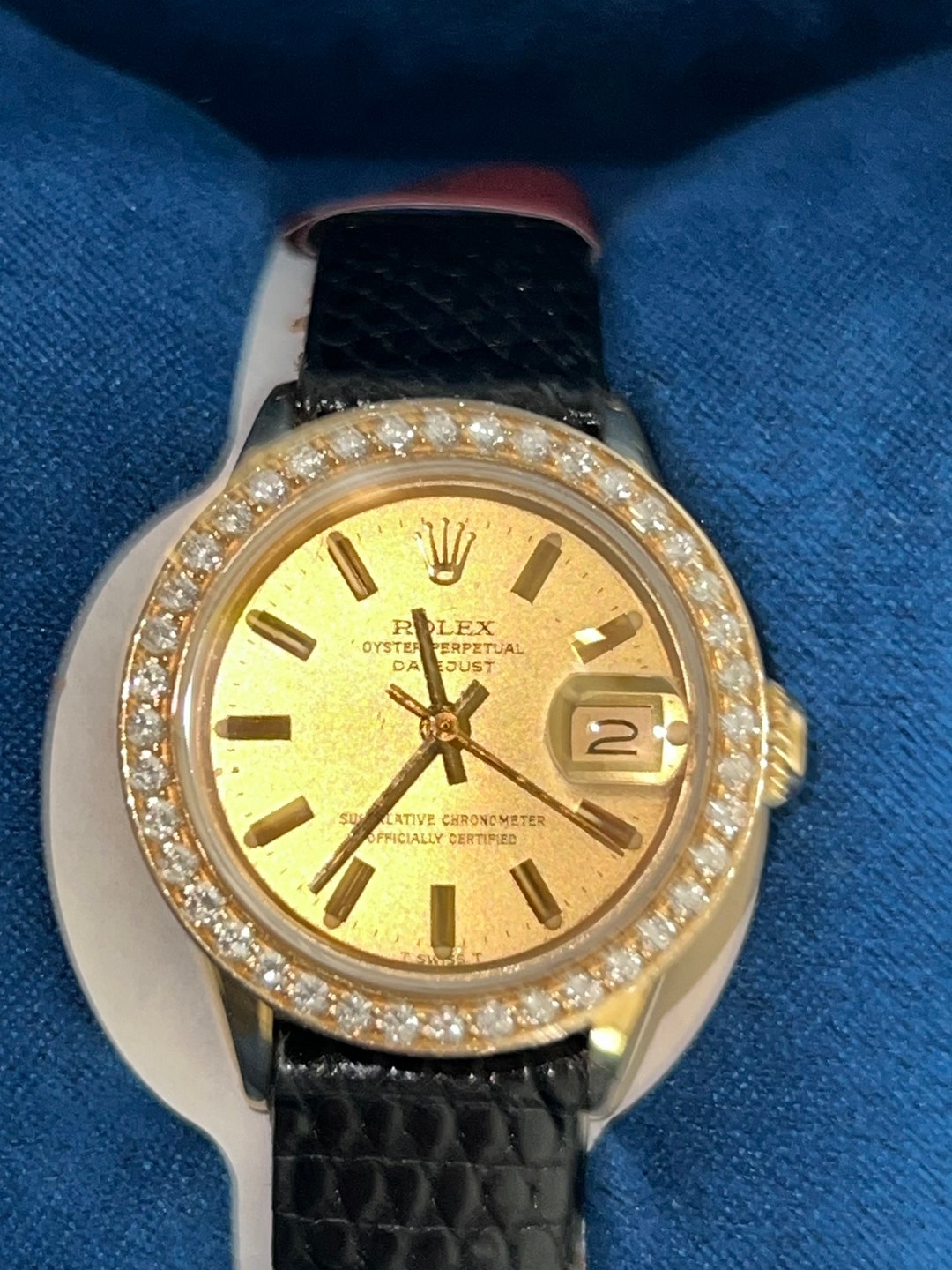 Vintage Rolex 18k Gold Ladies Date Just Self Winding Diamond Bezel ...
