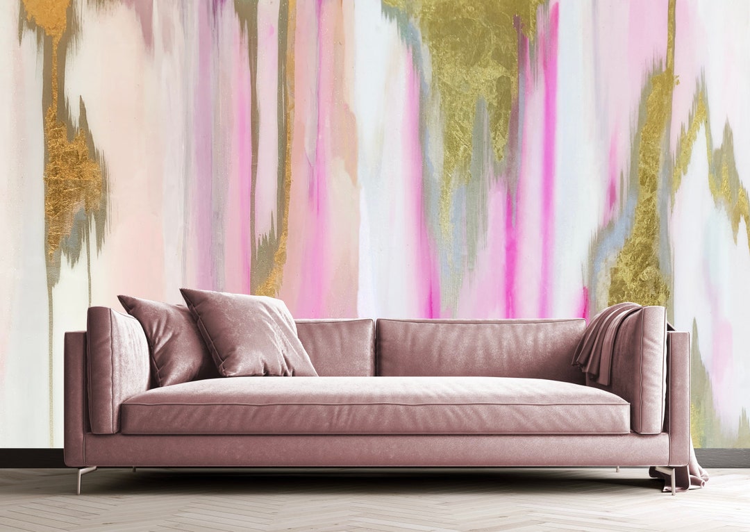 Cosmo Wall Mural, Pink Abstract Art, Hand Painted Wall Mural, Pink ...