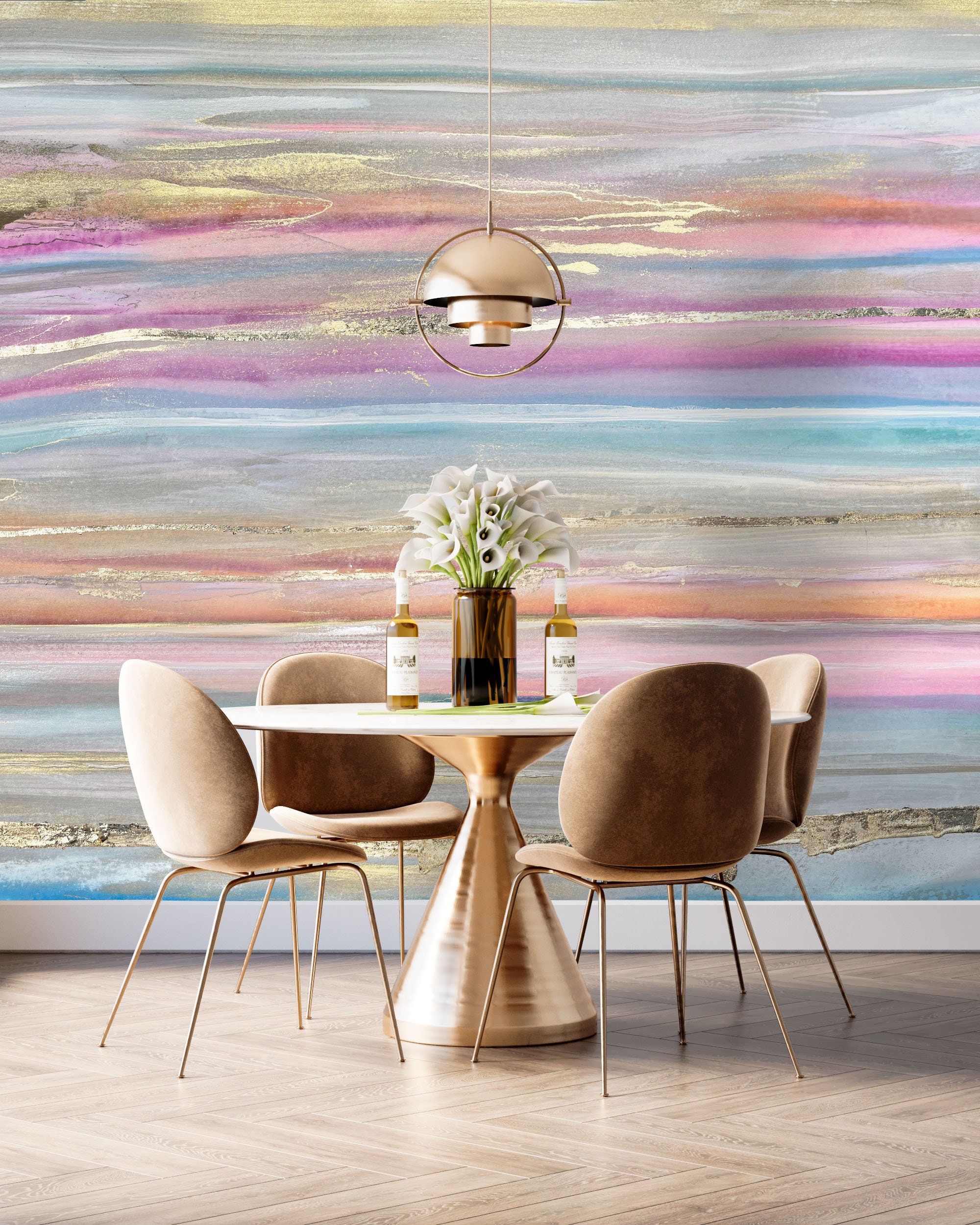 Horizon Wall Mural Pink Abstract Art Watercolor Wall Mural - Etsy
