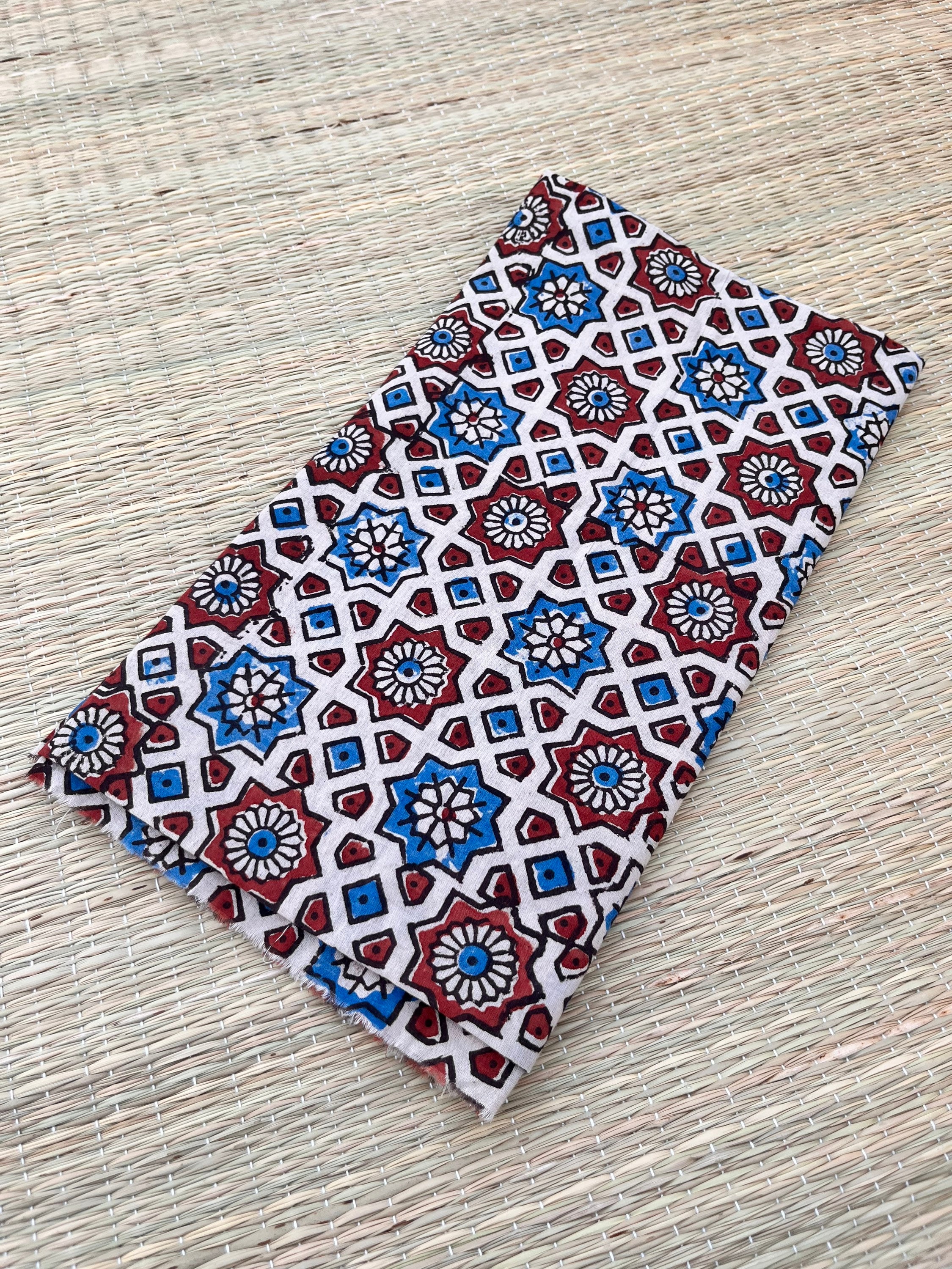 Ajrakh Hand Block Print,white Ajrakh Fabric, Cotton Fabric by Yard ...