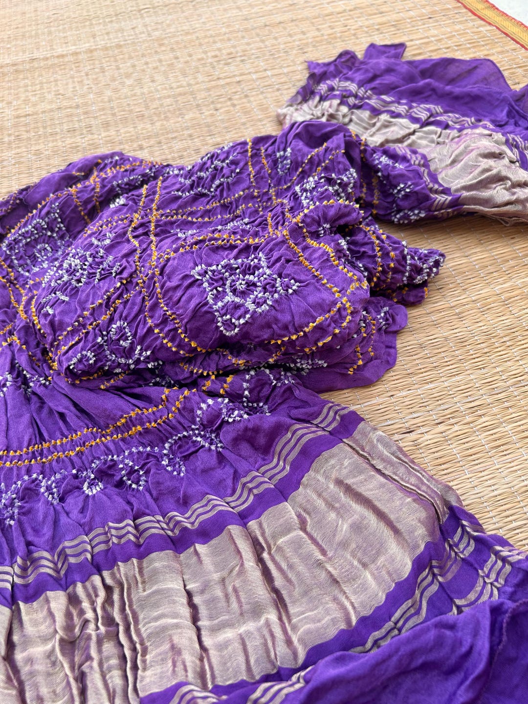 Online Gaji Silk Handcrafted Bandhani Dupatta,pastel Purple Bandhani ...