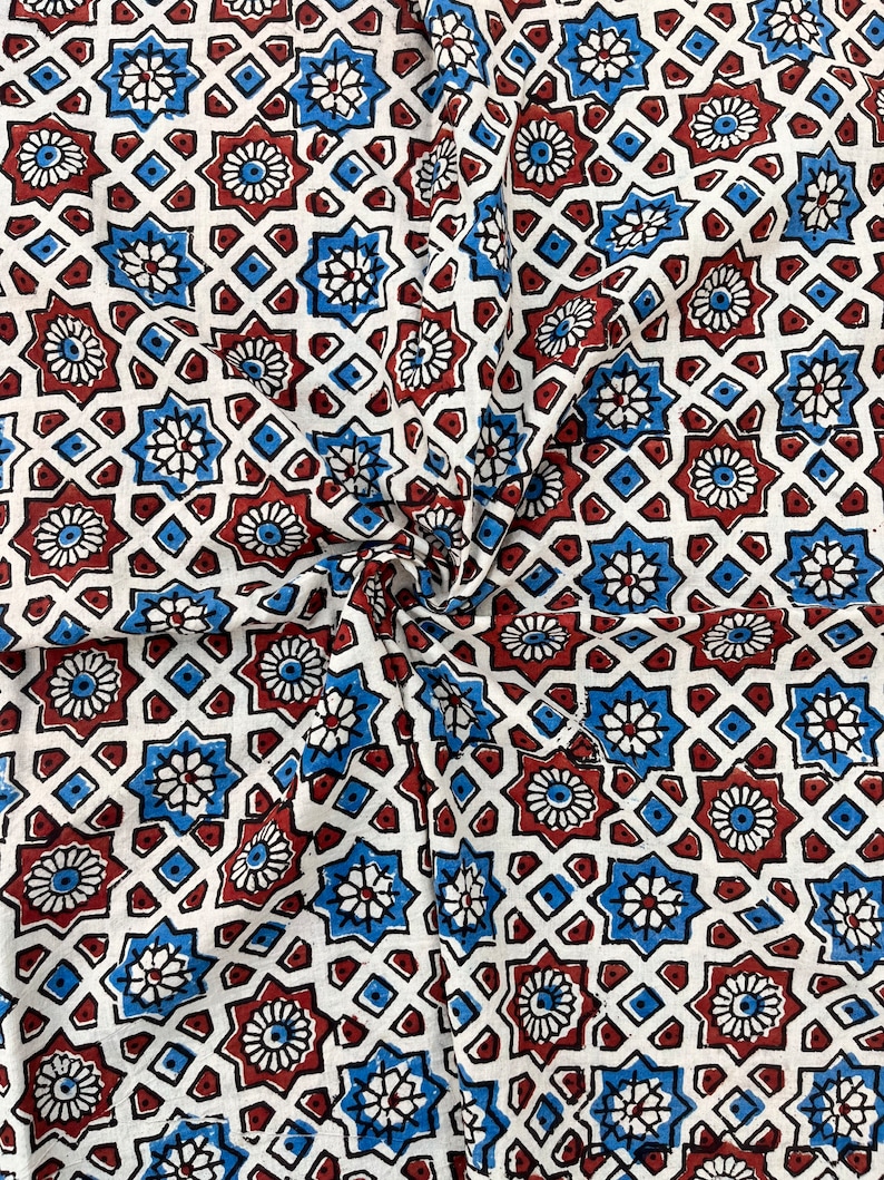 Ajrakh Hand Block Print,white Ajrakh Fabric, Cotton Fabric by Yard ...