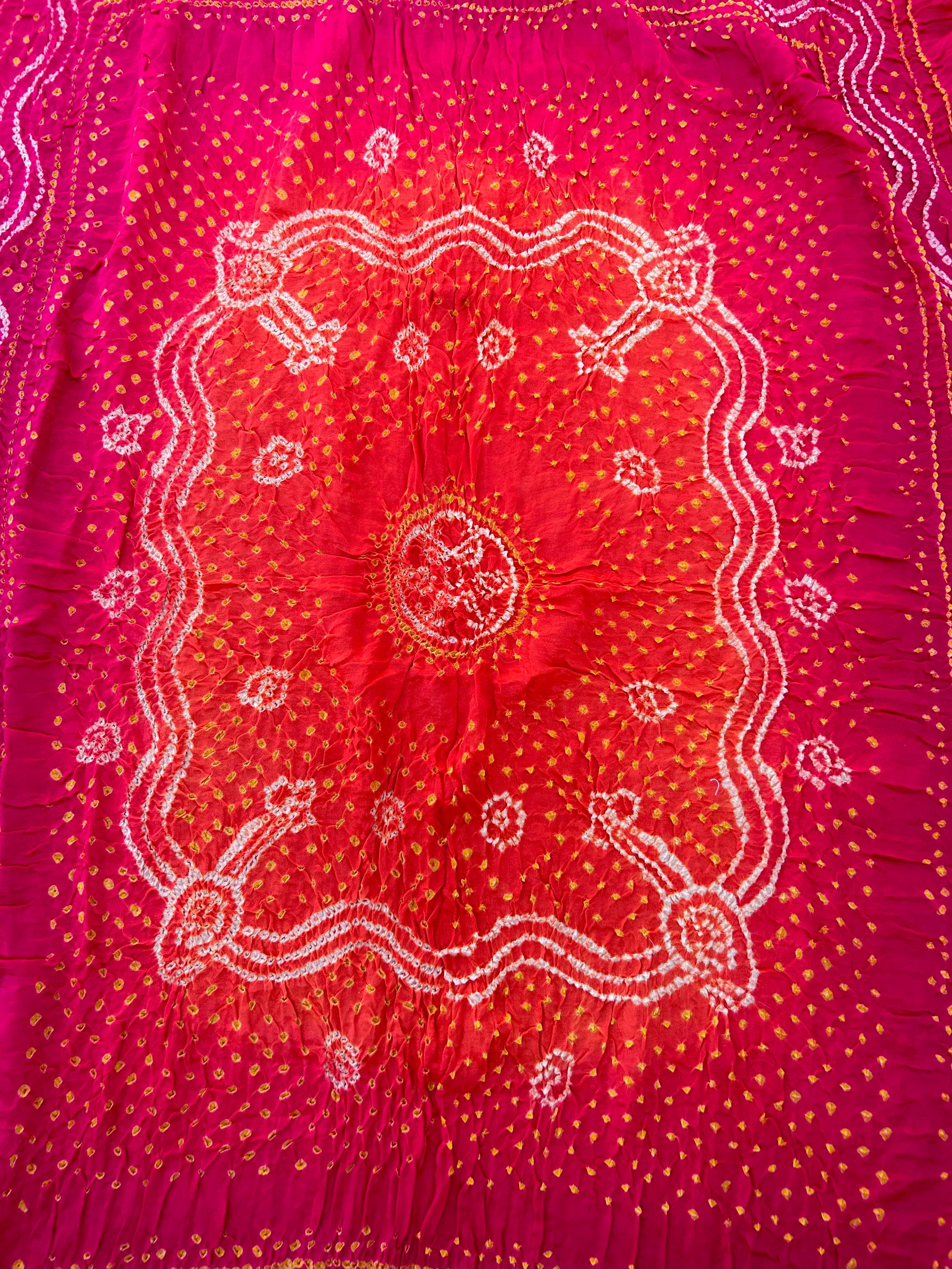 Saffron to Pink Ombre Chandrokhani Bandhani Dupatta | Pure Gaji Silk ...