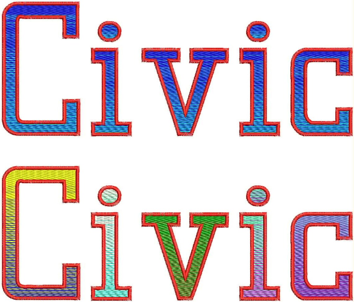 Civic 3 Color(fill+satin) Embroidery Fonts Machine Embroidery Designs ...