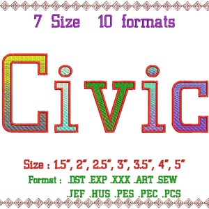 Civic 3 Color(fill+satin) Embroidery Fonts Machine Embroidery Designs ...