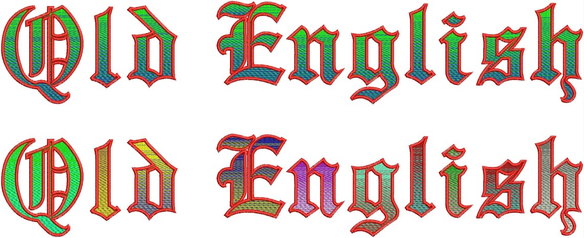 Old English 3 Color(fill+satin) Embroidery Fonts Machine Embroidery ...