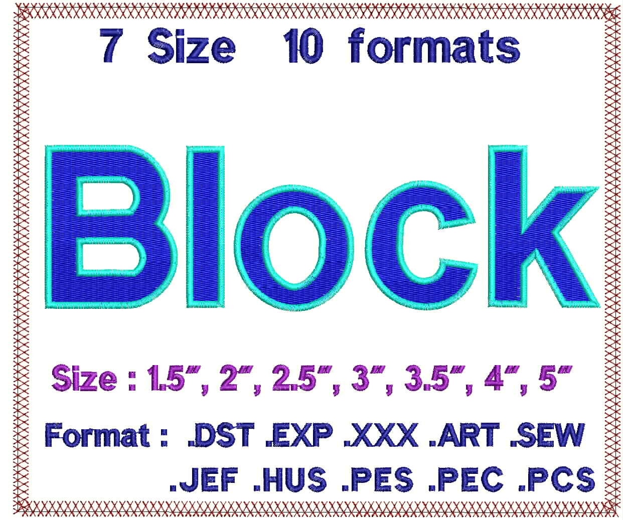 Block 2 Color(fill+satin) Embroidery Fonts Machine Embroidery Designs ...