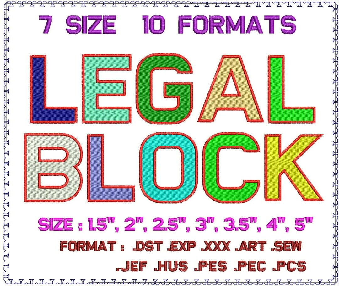 Legal Block 2 Color(fill+satin) Embroidery Fonts Machine Embroidery ...