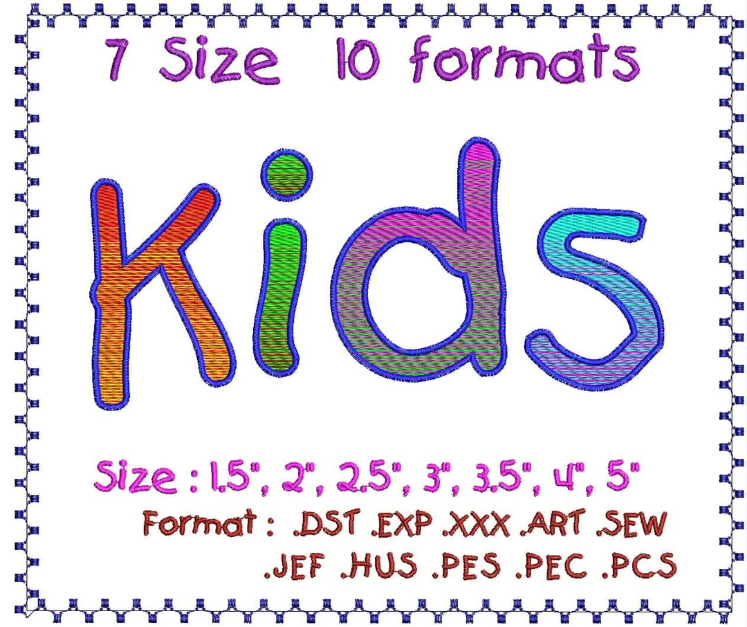 Kids 3 Color(fill+satin) Embroidery Fonts Machine Embroidery Designs ...