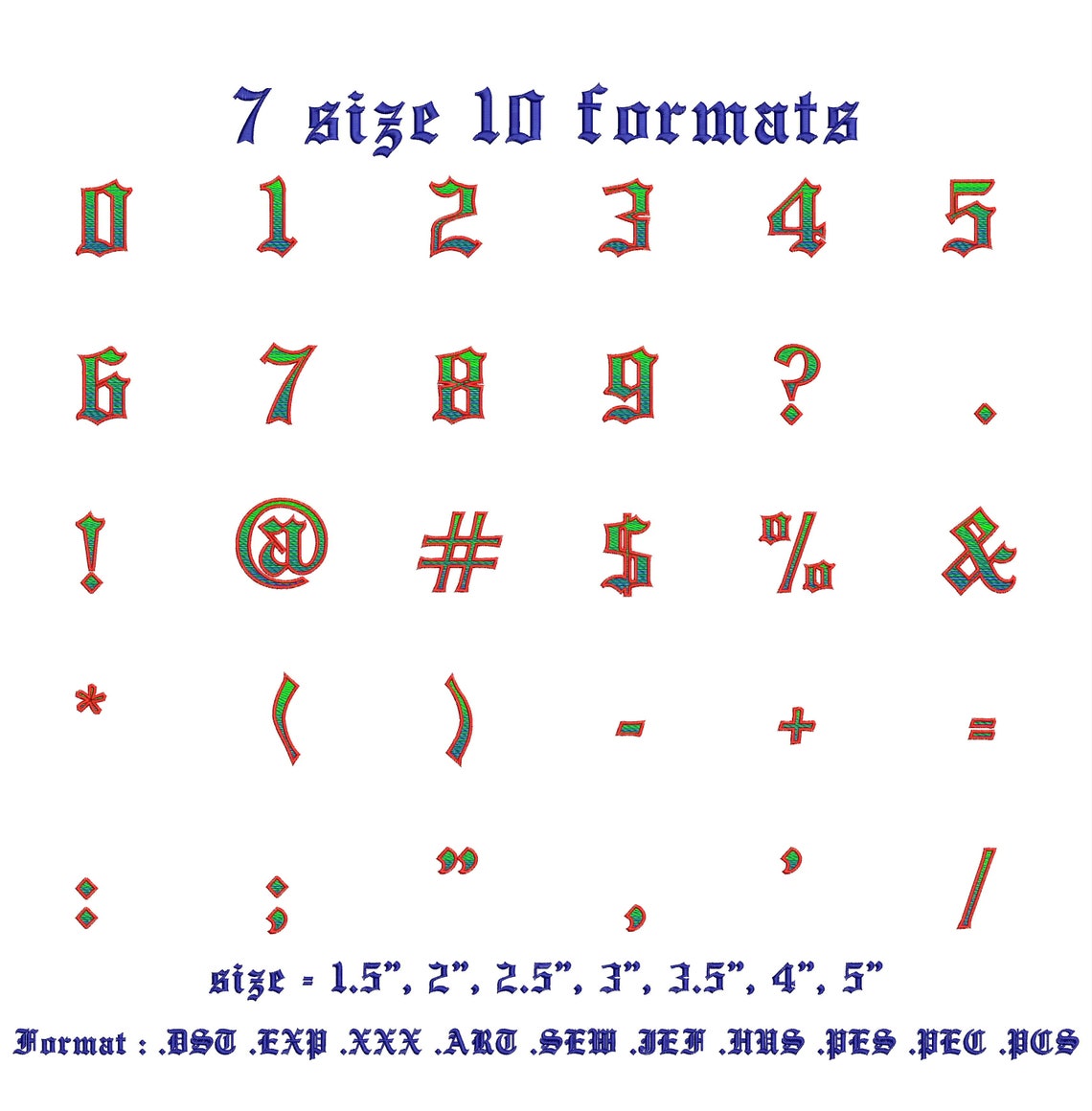 Old English 3 Color(fill+satin) Embroidery Fonts Machine Embroidery ...