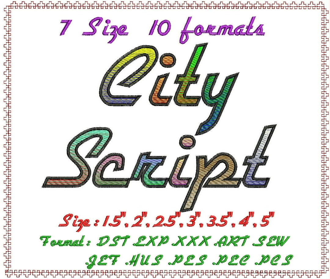 City Script 3 Color(fill+satin) Embroidery Fonts Machine Embroidery ...