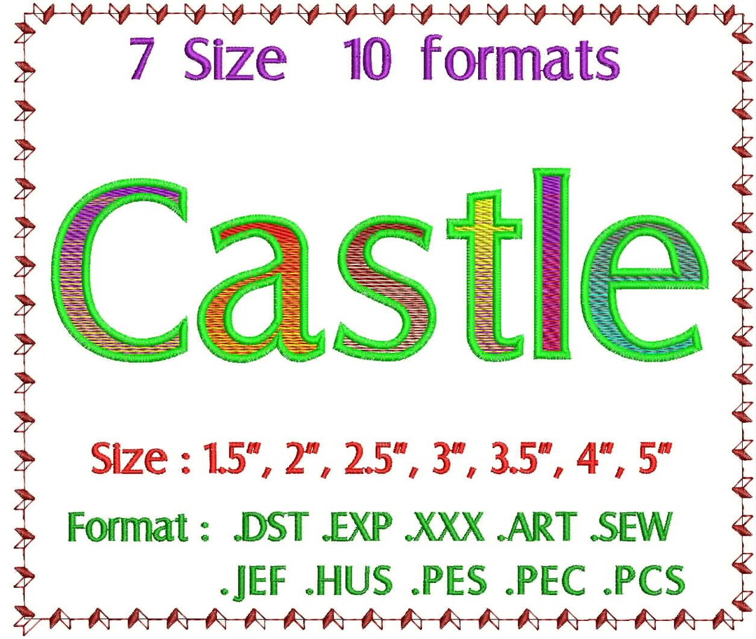 Castle 3 Color(fill+satin) Embroidery Fonts Machine Embroidery Designs ...