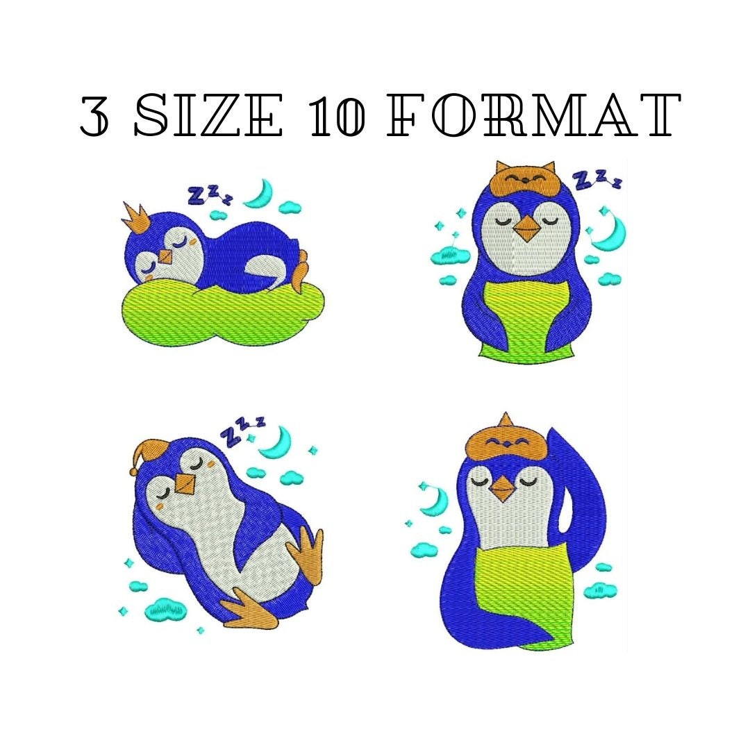 Penguin Sleep Time 4 in 1 Machine Embroidery Designs,penguin Cartoon ...