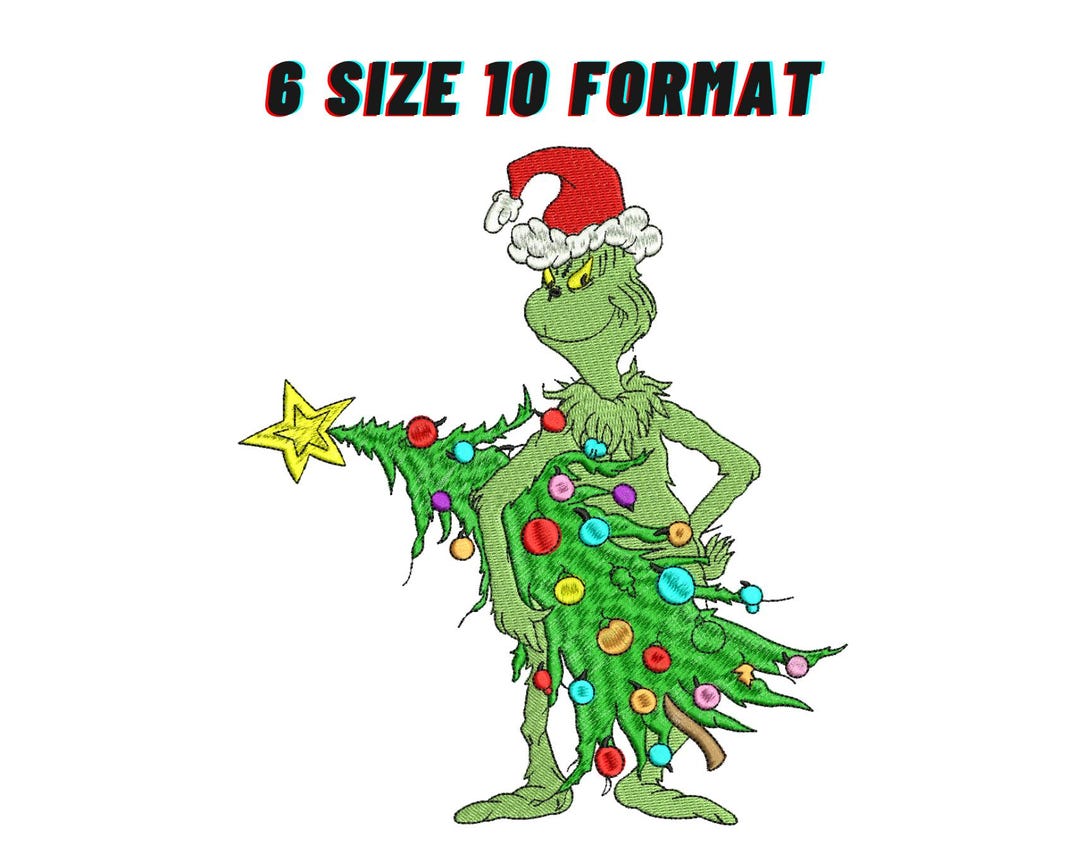 Grinch Stealing Christmas Tree Embroidery Designs, Mischievous Grinch ...