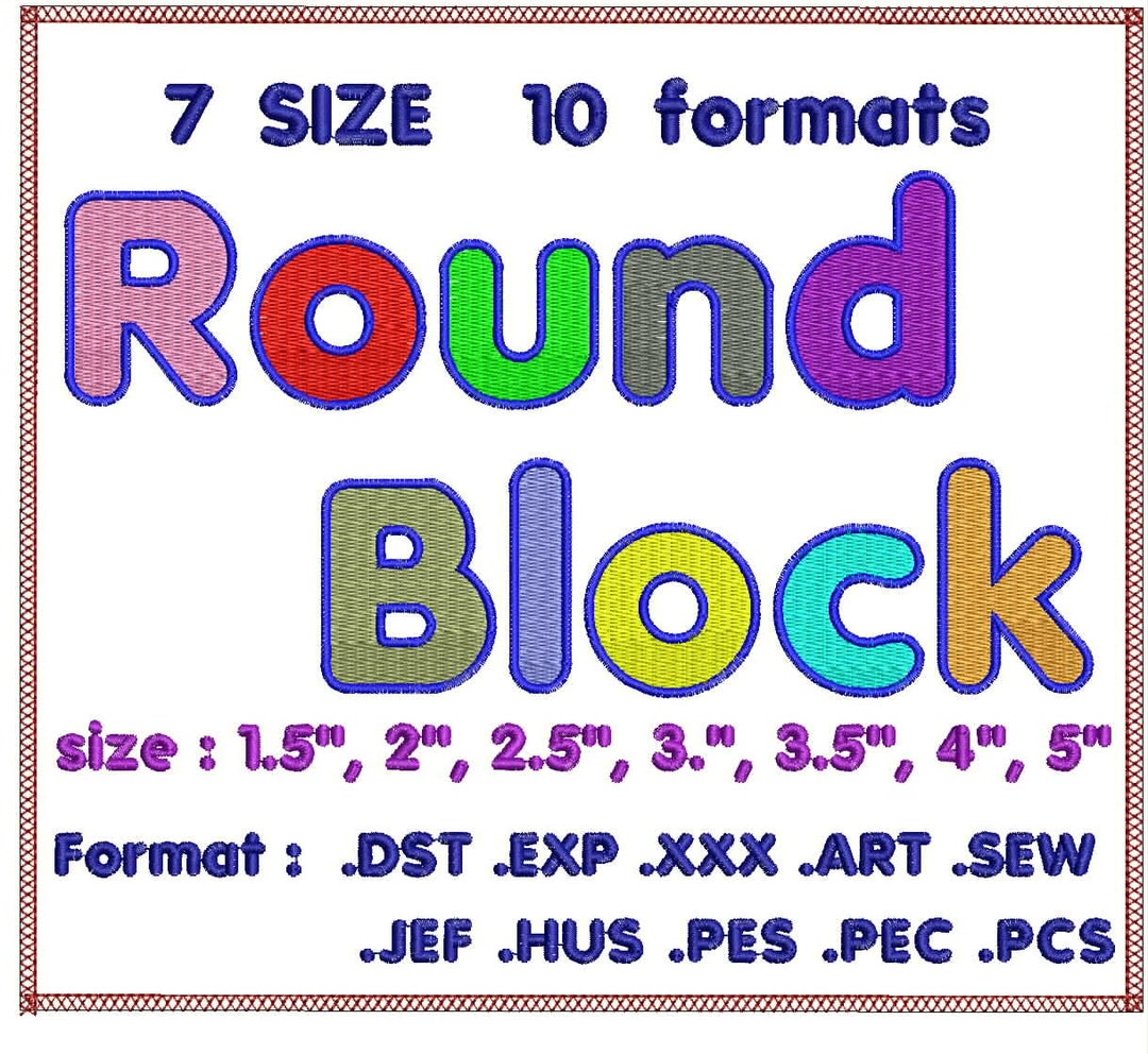 Round Block 2 Color(fill+satin) Embroidery Fonts Machine Embroidery ...