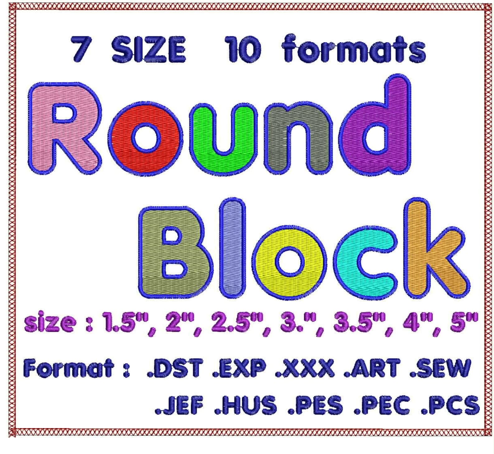 Round Block 2 Colorfillsatin Embroidery Fonts Machine | Etsy