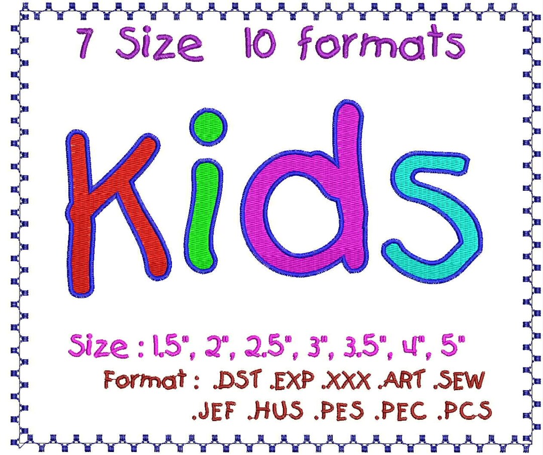 Kids 2 Color(fill+satin) Embroidery Fonts Machine Embroidery Designs ...
