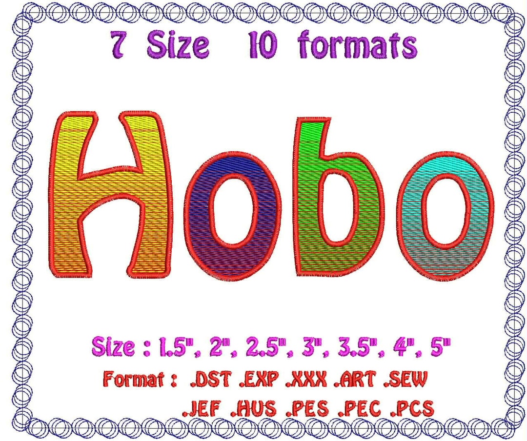 Hobo 3 Color(fill+satin) Embroidery Fonts Machine Embroidery Designs ...