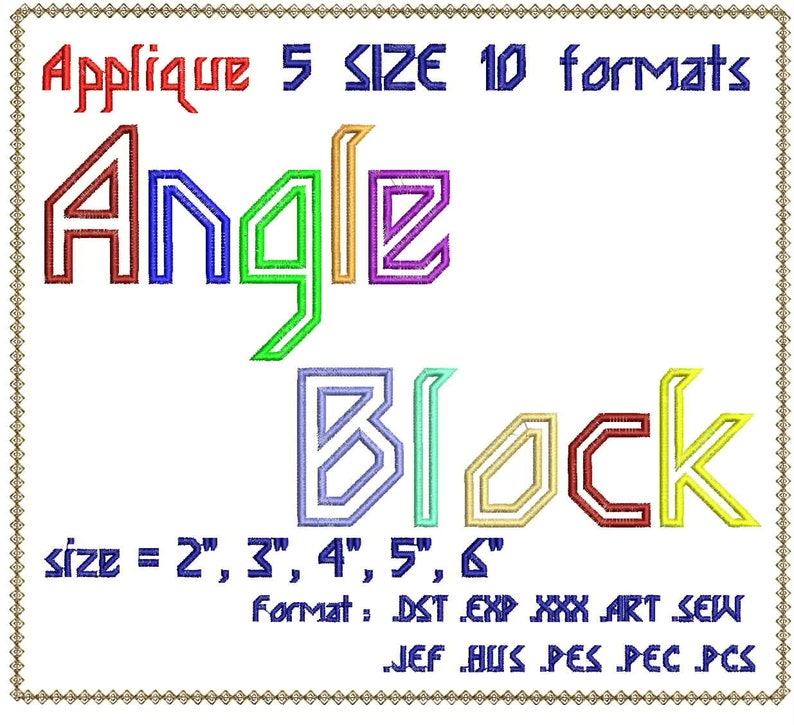 Angle Block Applique Font Embroidery Designs Machine | Etsy