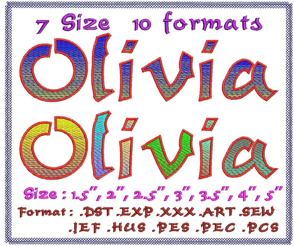 Olivia 3colorfillsatin Embroidery Fonts Machine Embroidery - Etsy