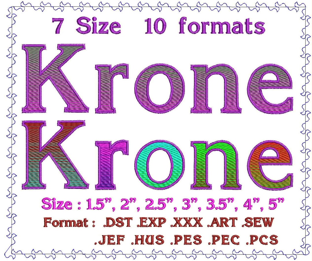 Krone 3color(fill+satin) Embroidery Fonts Machine Embroidery Designs ...