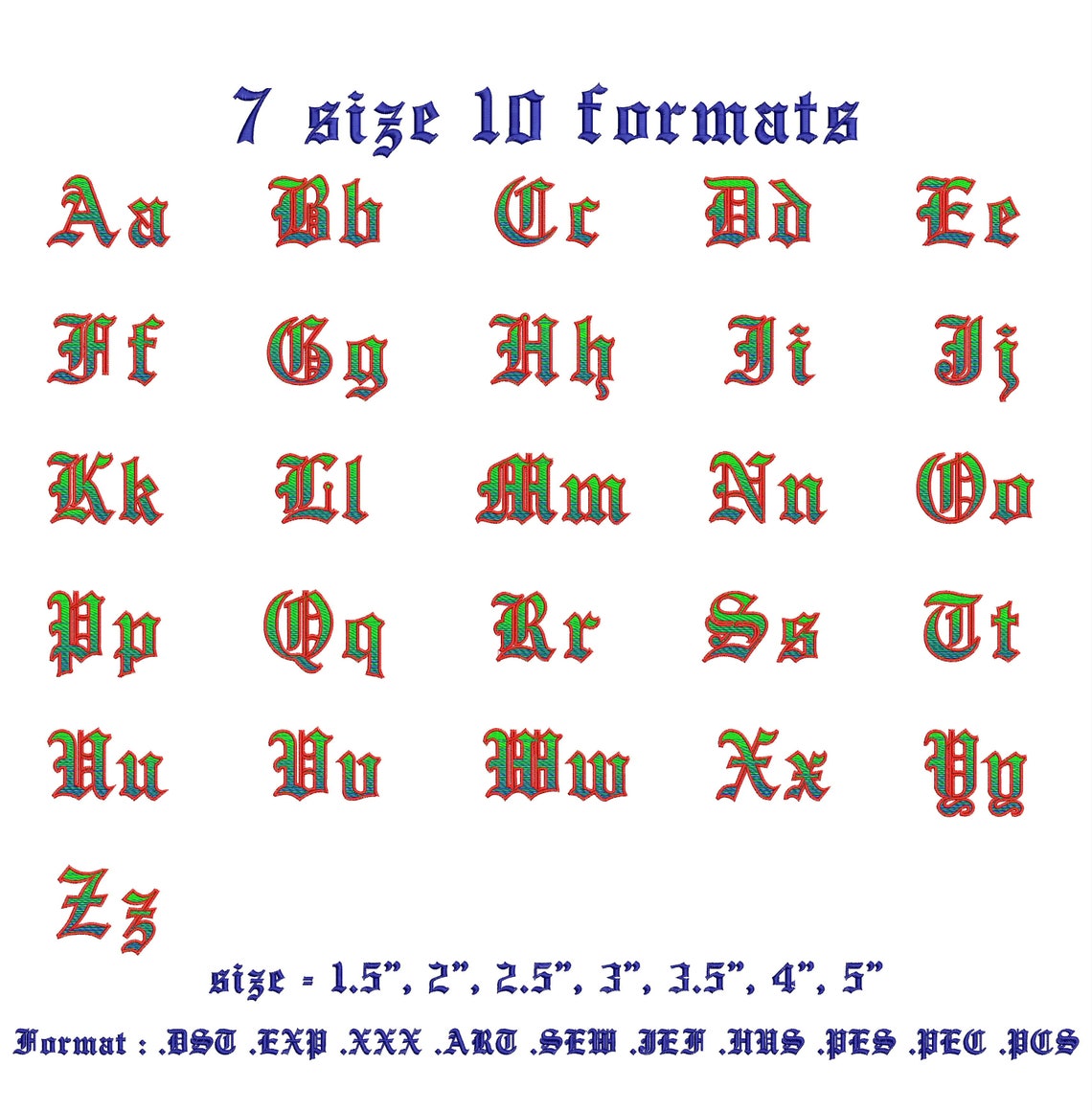 Old English 3 Colorfillsatin Embroidery Fonts Machine - Etsy