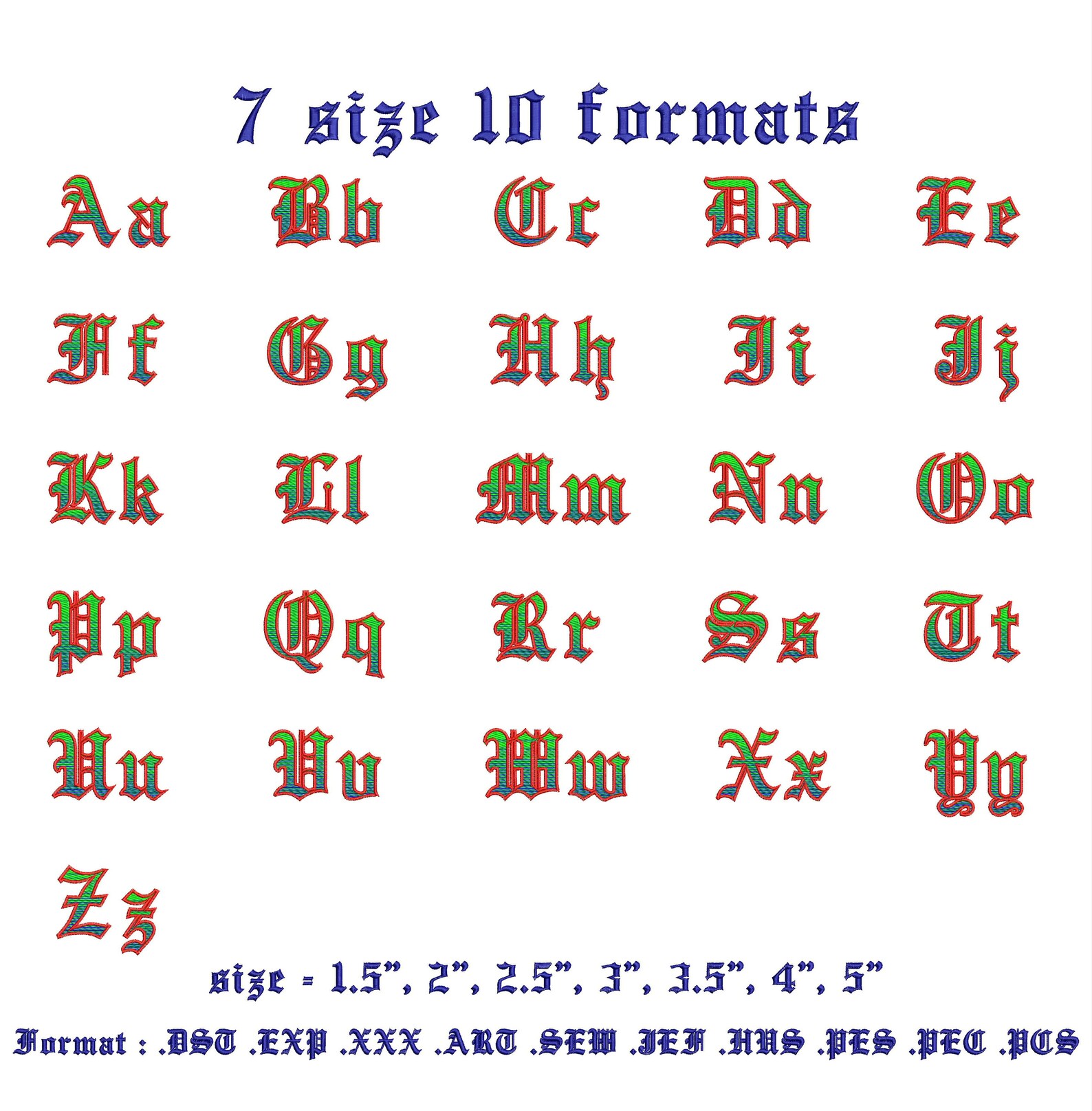 Old English 3 Colorfillsatin Embroidery Fonts Machine - Etsy