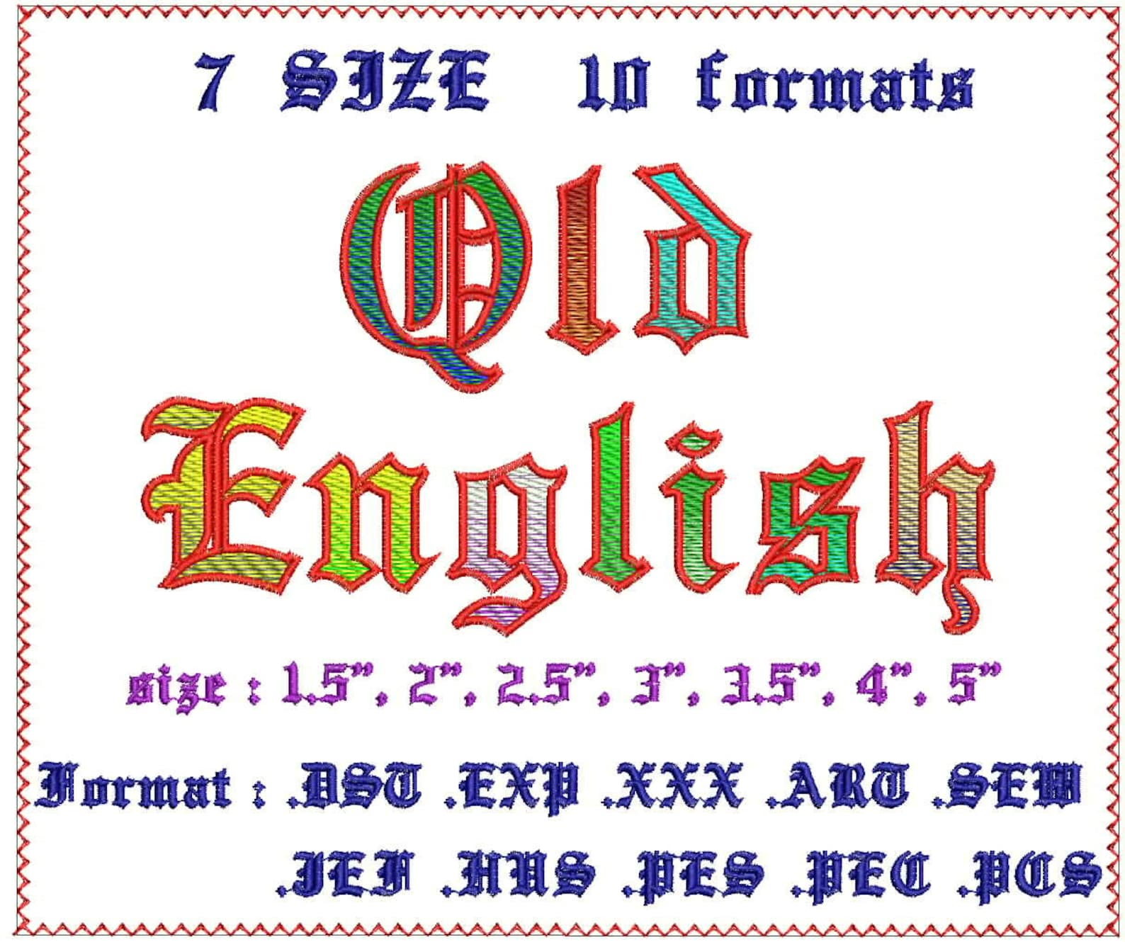 Old English 3 Color(fill+satin) Embroidery Fonts Machine Embroidery ...