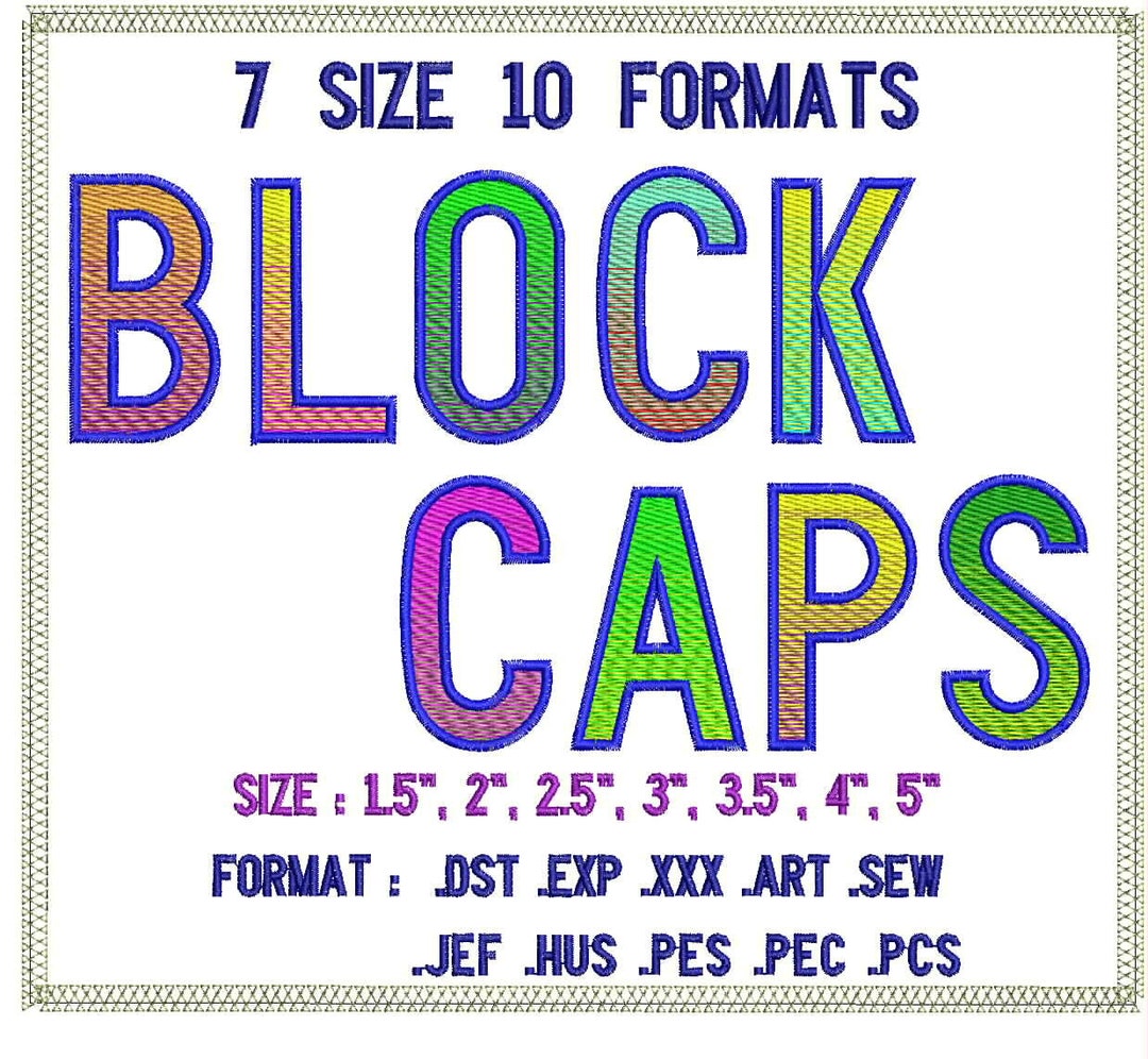 Block Caps 3 Color(fill+satin) Embroidery Fonts Machine Embroidery ...
