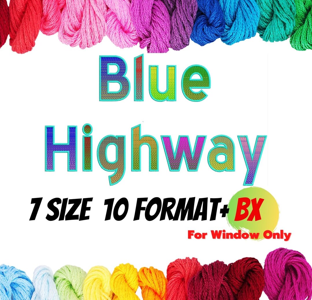 Blue Highway 3 Color(fill+satin) Embroidery Fonts,machine Embroidery ...
