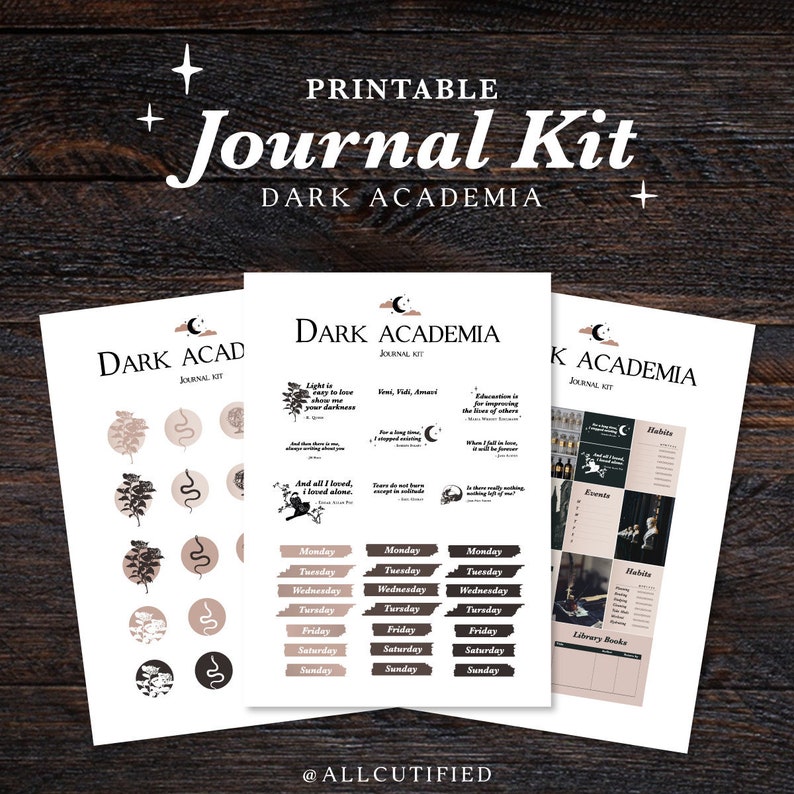 Dark Academia Journal Kit Print Home Bulletjournaling - Etsy