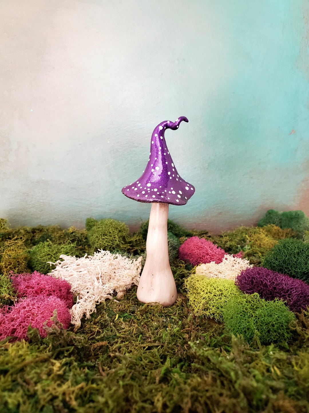Purple Fairy Mushroom Figurine, Whimsical Forest Toadstool Home Decor ...