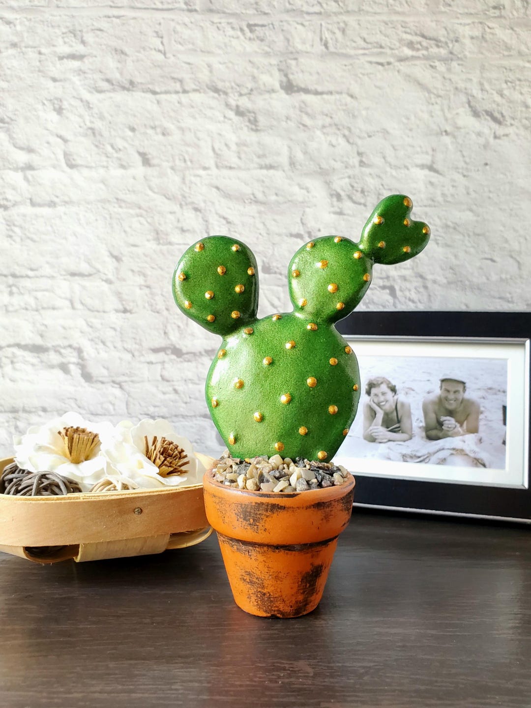 Mini Clay Prickly Pear Cactus in Pot, Desert Southwest Home Decor ...