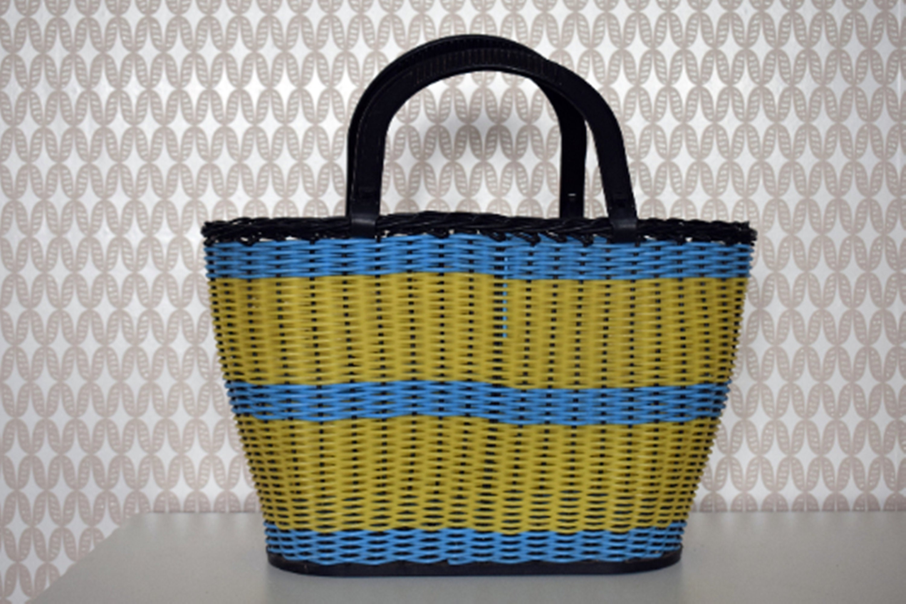 Vintage Basket Yellow Blue Wicker Wire Basket Plastic - Etsy