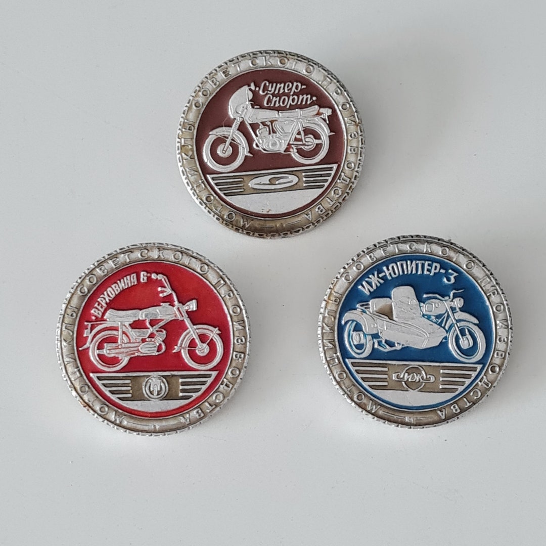 Vintage Soviet Motorcycle Badge Set Super Sport, Verhovina, IZH Jupiter ...