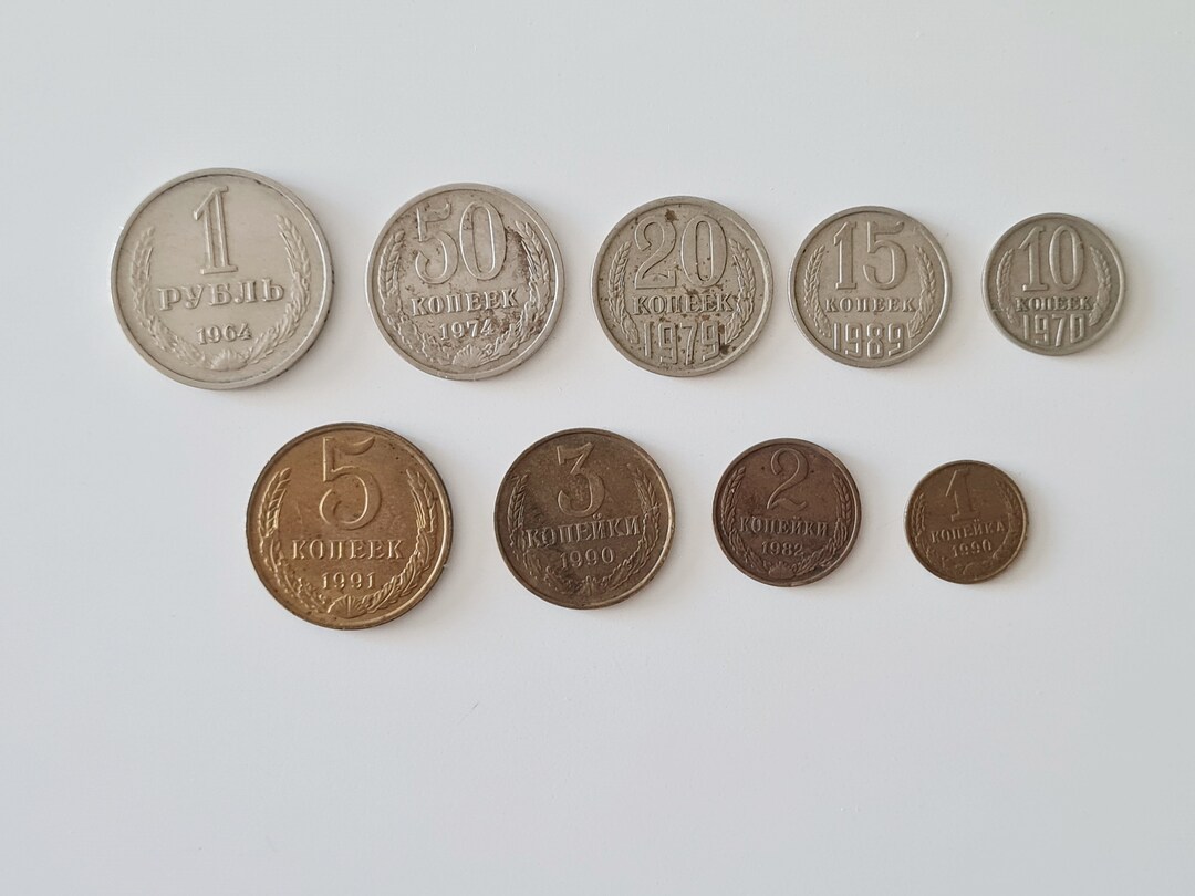 Soviet Vintage Metal Coins Set, Ruble, Kopecks, USSR Coins, Soviet Era ...