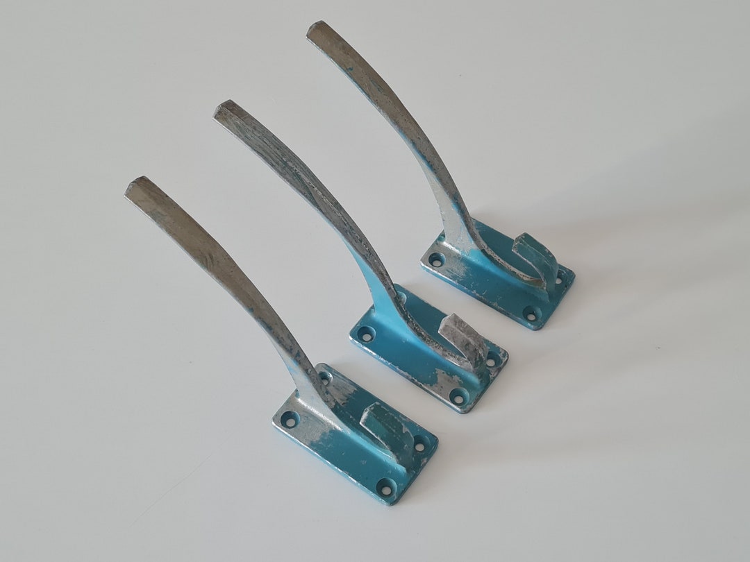 Soviet Vintage Big Metal Coat Hooks, Set of 3 Metal Wall Hooks, Old ...