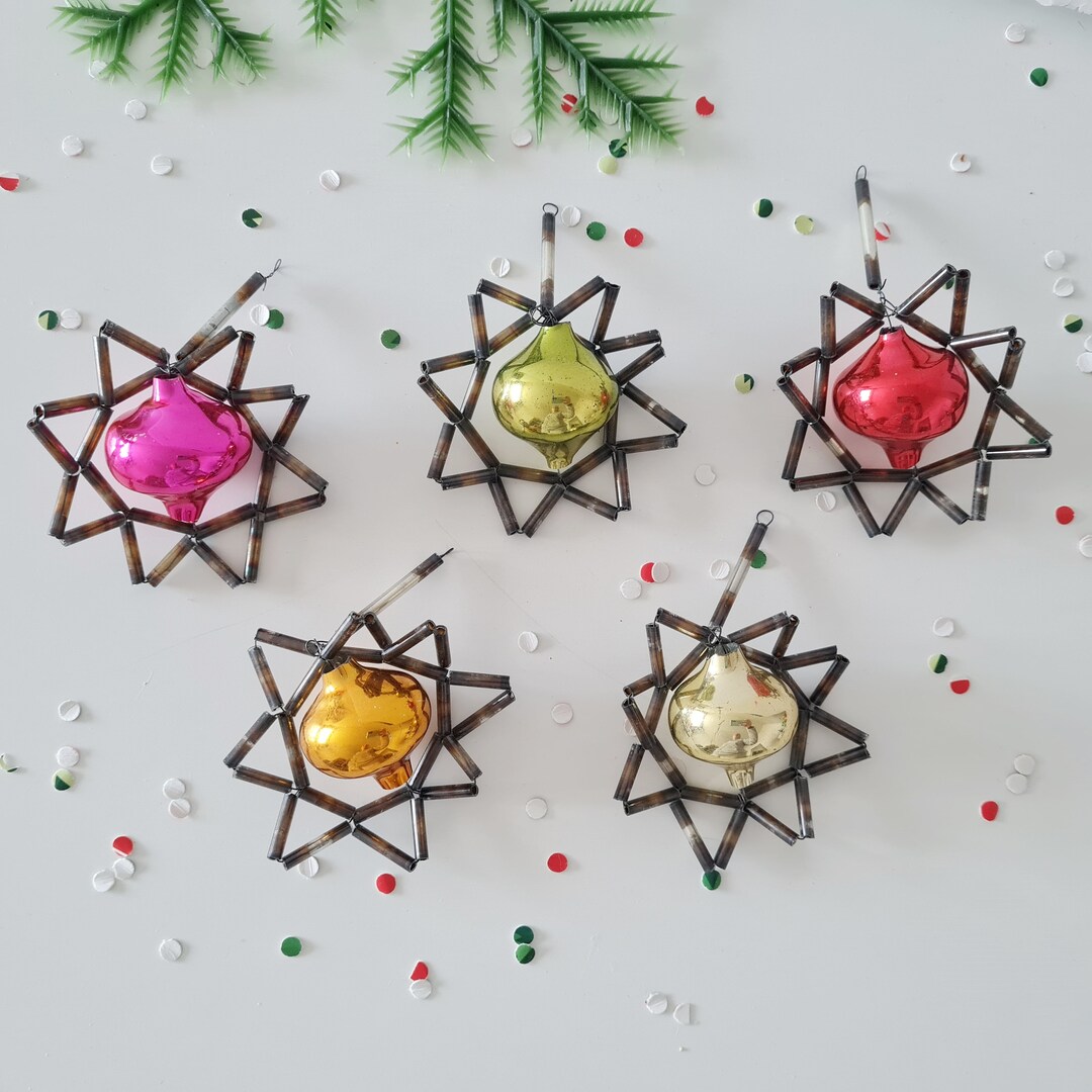 Antique Soviet Ornaments, Vintage Bugle Beads Christmas Ornaments ...