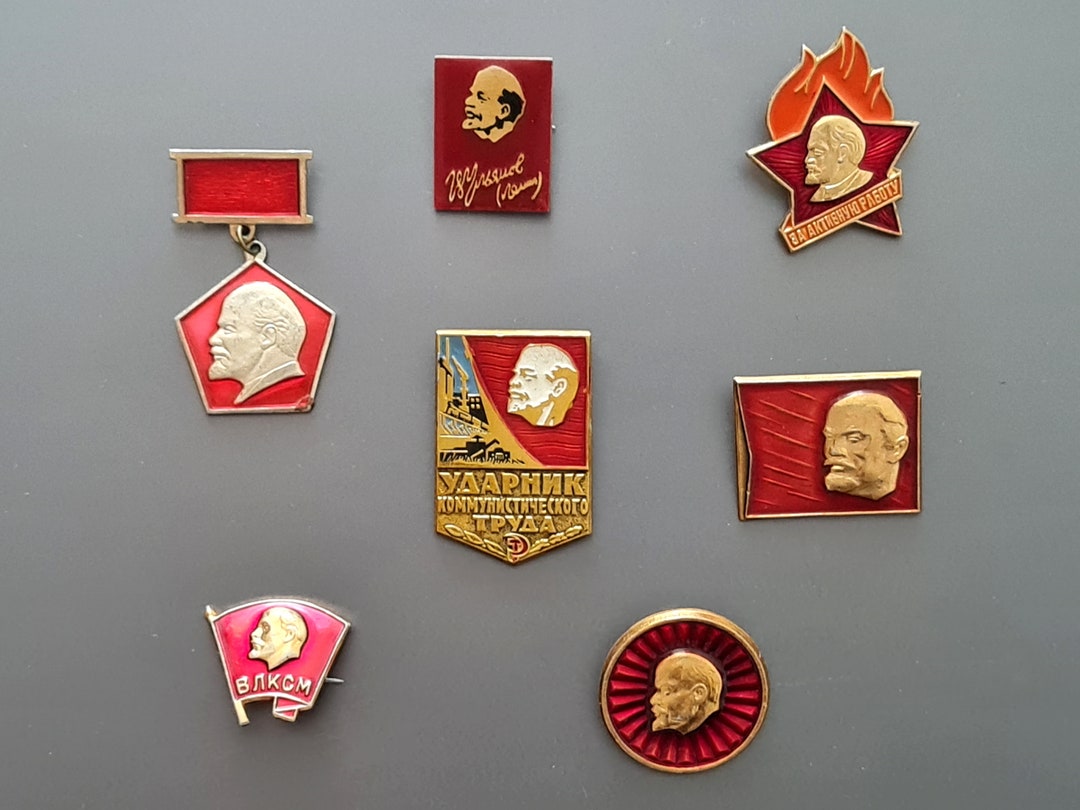 Soviet Badges Set With Lenin, Soviet Vintage, USSR, Soviet Era ...