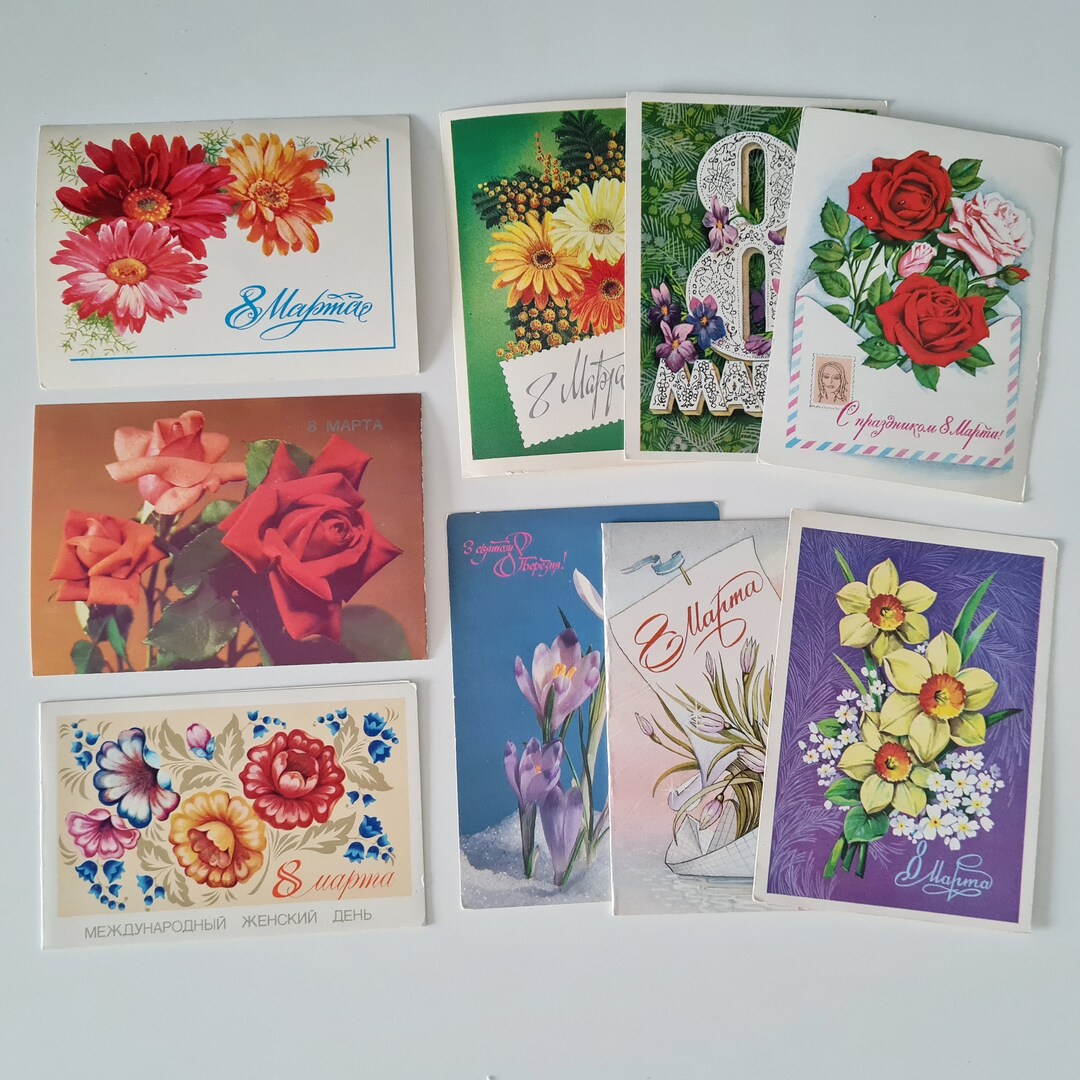 Soviet Vintage Greeting Postcards, 8 March Cards Set, Blank Postcards ...