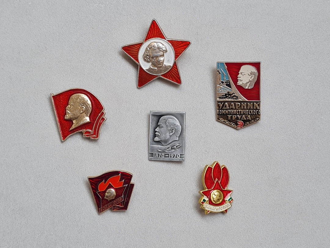 Soviet Vintage Badges Set of 6, Soviet Era, Komsomol Badges, Сommunist ...