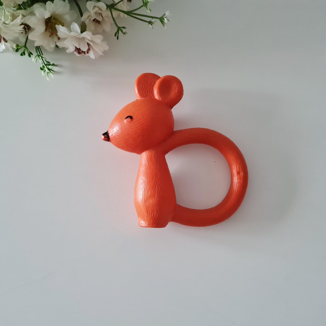 Soviet Vintage Baby Rattle Orange Mouse, Vintage Plastic Toy, Children ...