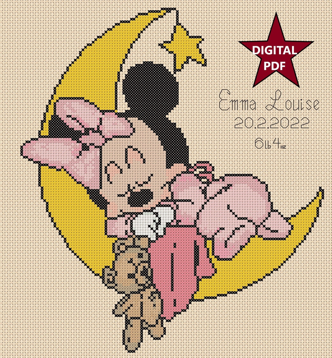 Electronic Printable PDF Cross Stitch Chart Minnie Mouse on the Moon ...